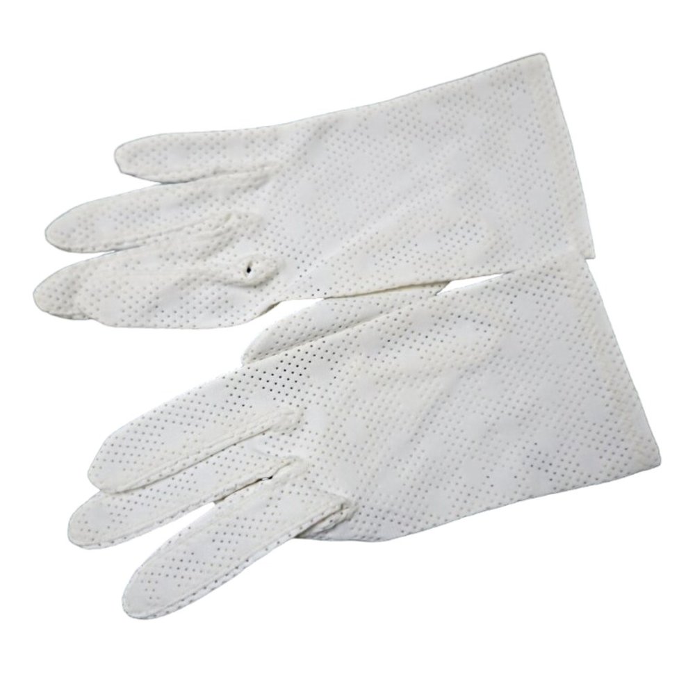 50s Circle Pattern White Driving Gloves - Gem